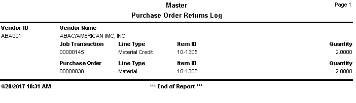 Purchase Order Returns